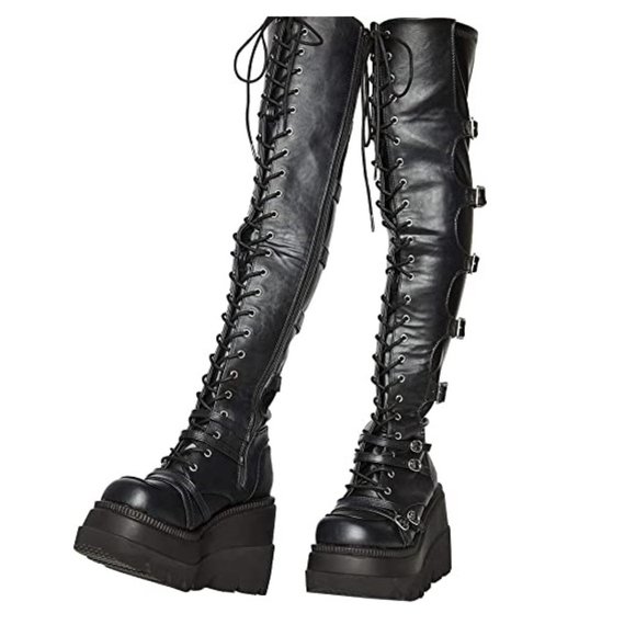 Shoes | Burning Man Black Thigh High Lace Up Platform Combat Boots ...